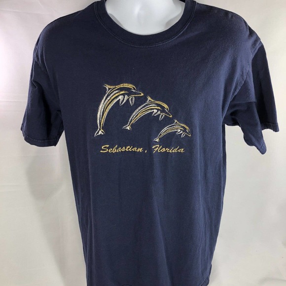 Gildan | Shirts | Vintage Sebastian Florida Embroidered Dolphin T Shirt ...